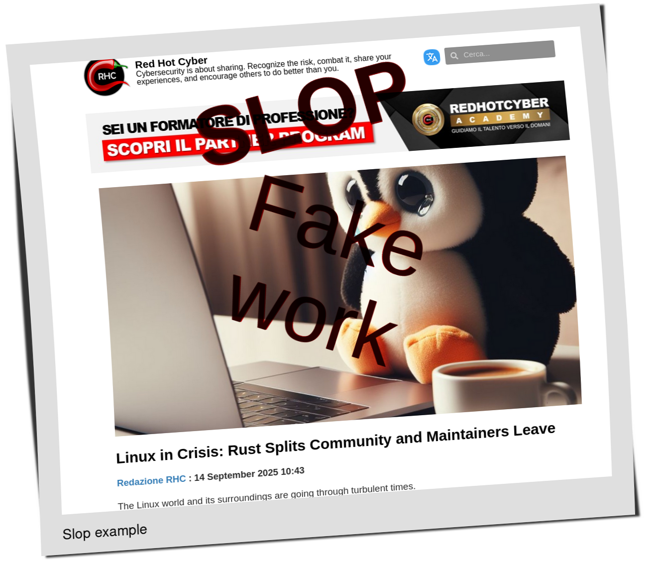 Techrights — Slopwatch: Google News Infested With Slop (About Half of the Results for "Linux" Today)