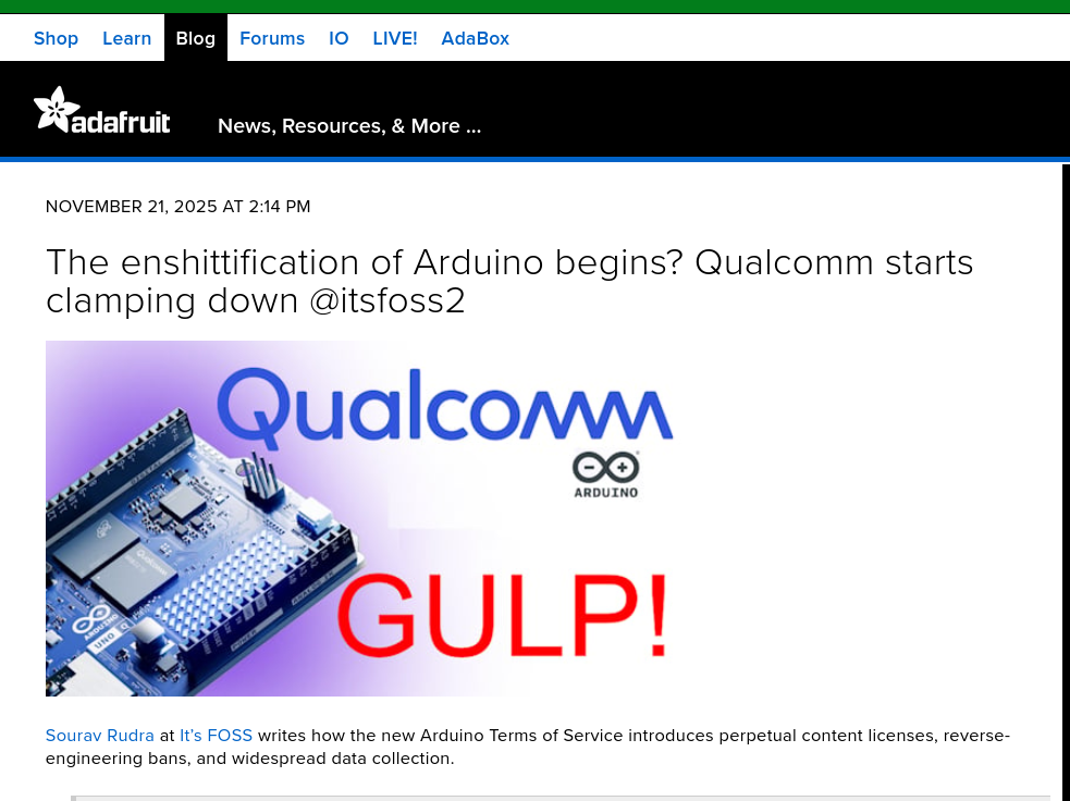 Techrights — Arduino Loses Its Appeal Only a Month After Qualcomm Took Over